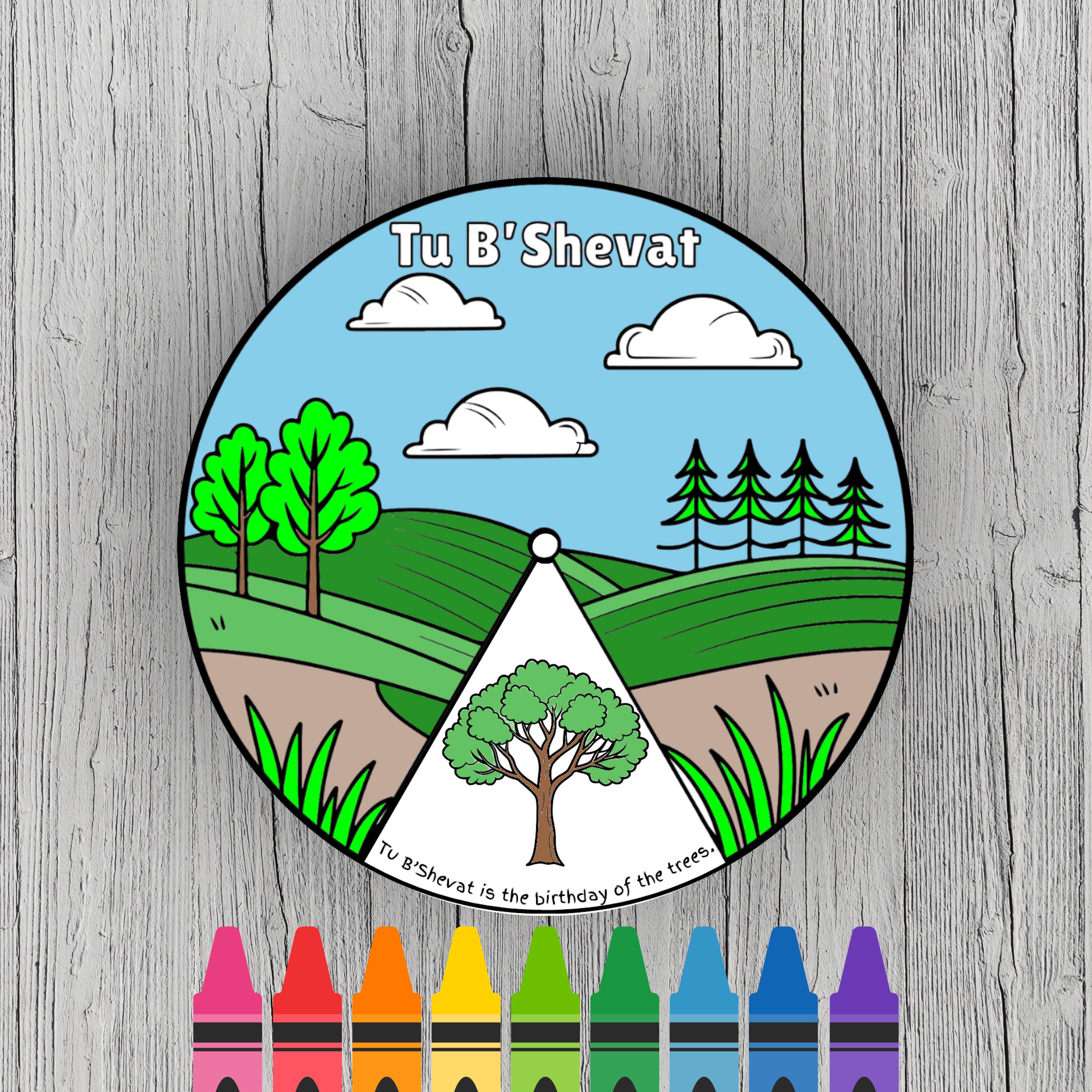 Tu B'shevat Coloring Wheel Craft, Printable Tu Bishvat Kids Activity ...