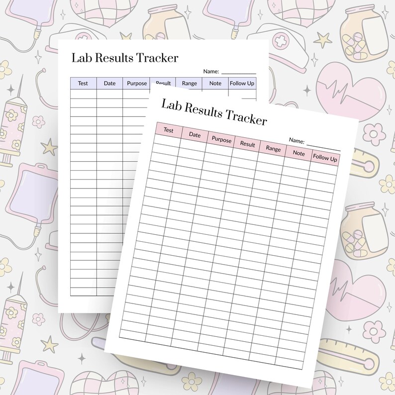 Editable Lab Results Tracker, Lab Tracker, Caregiver Log, Caregiver ...