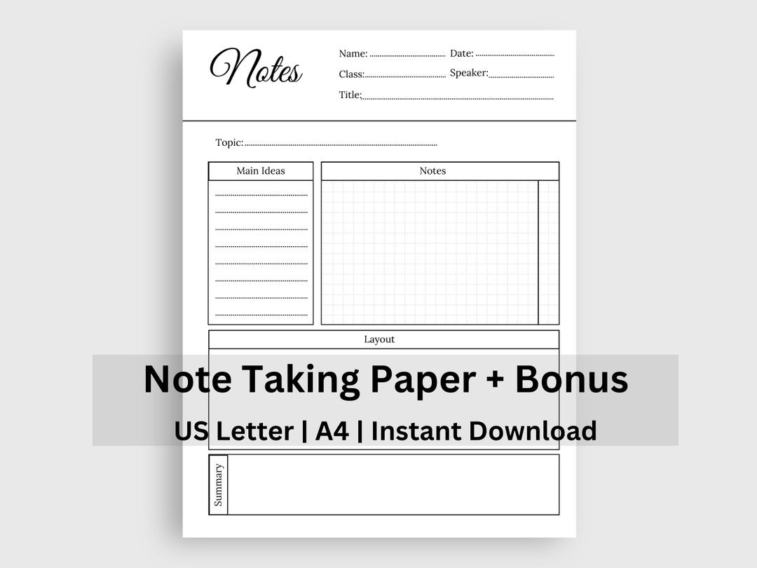Printable Cornell Note Taking Template, College Note Taking Paper, A4 ...