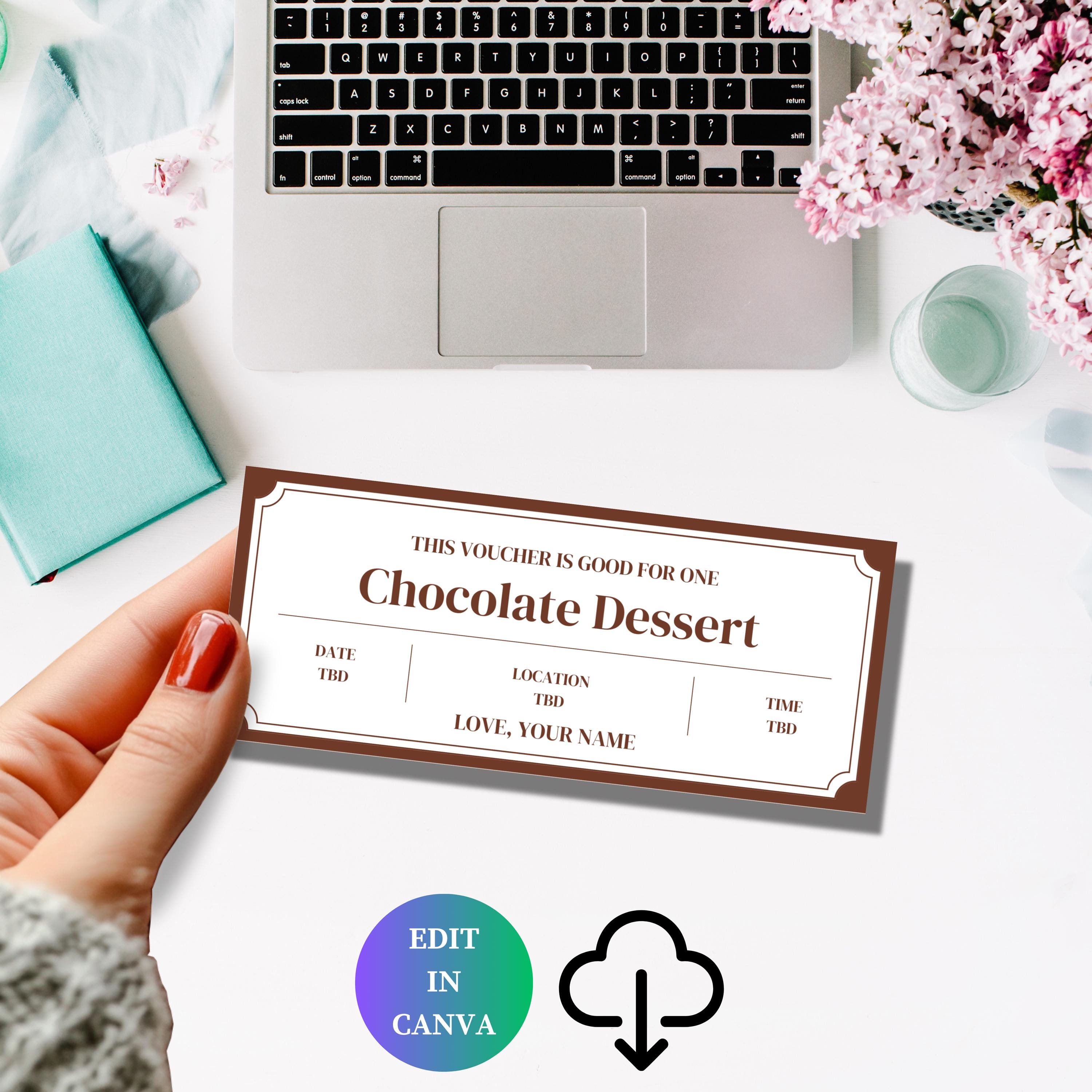 Editable Chocolate Dessert Voucher, Printable Chocolate Dessert Coupon ...