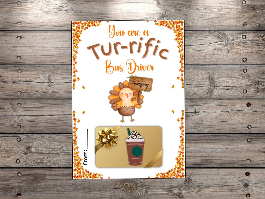 Printable Thanksgiving School Bus Driver Gift Card Holder, Bus Driver ...