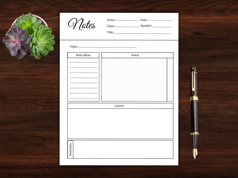 Printable Cornell Note Taking Template, University Class Note Paper, High School Study Tools ...