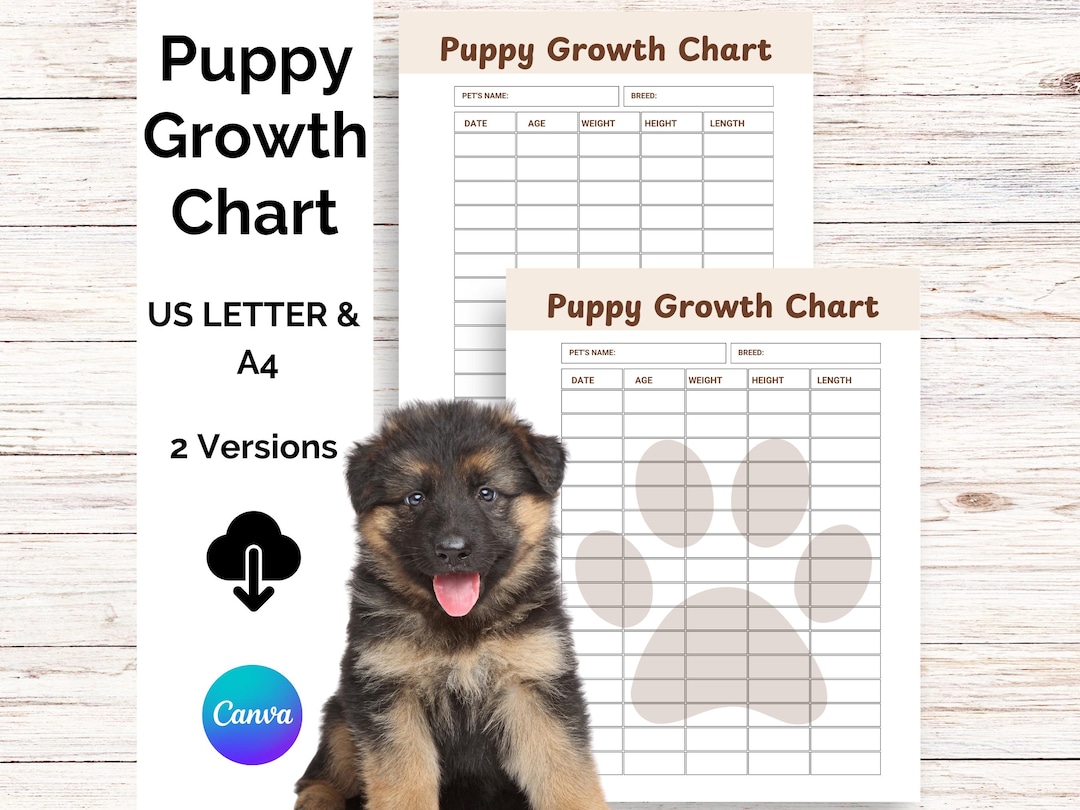 Editable Puppy Growth Chart, Puppy Weight Charts, Dogchart, Puppy ...