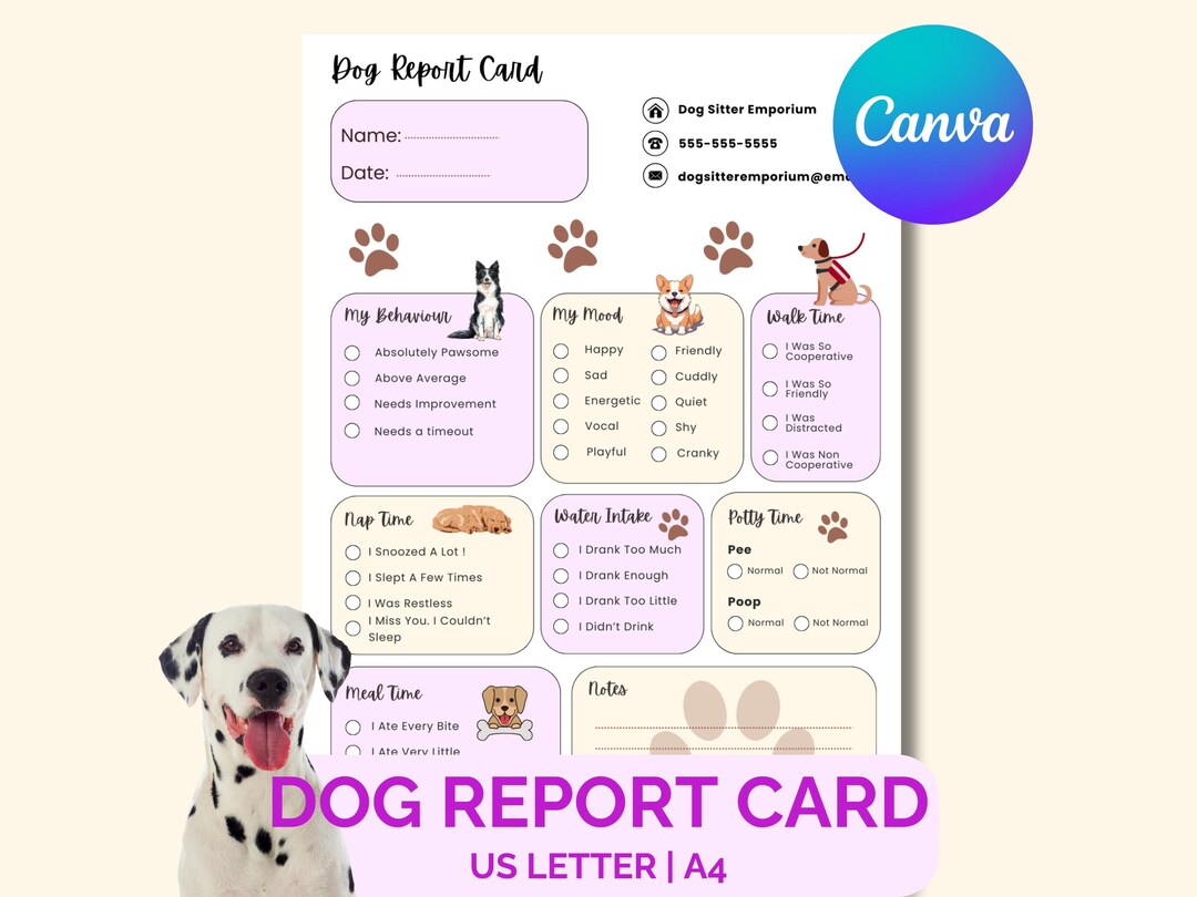 Dog Report Card, Pet Tracker, Pet Planner, Dog Daycare Report Card, Dog ...