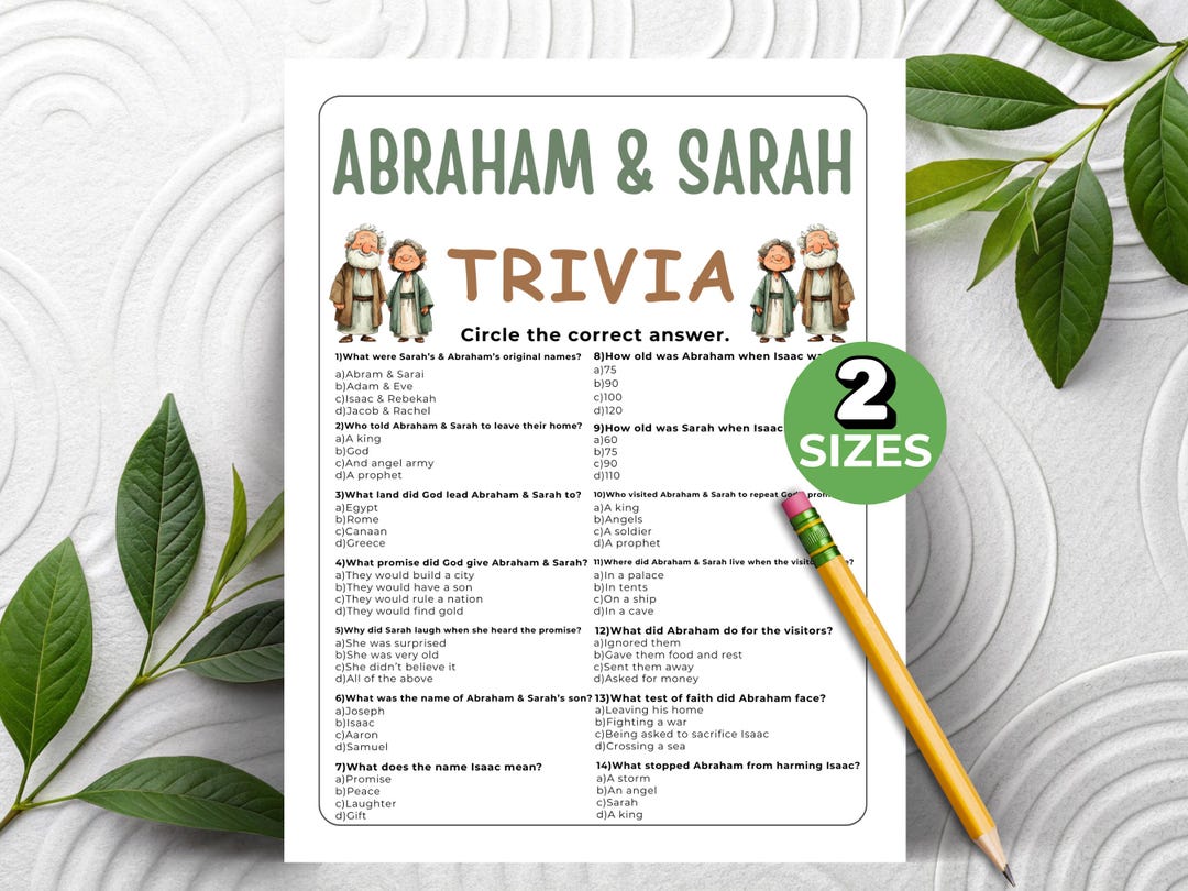 Abraham & Sarah Trivia Game for Kids, Old Testament Worksheet ...