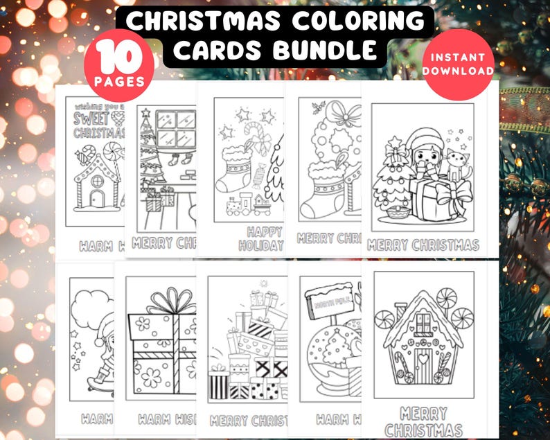 Printable Christmas Coloring Cards for Kids, Christmas Homemade Cards ...