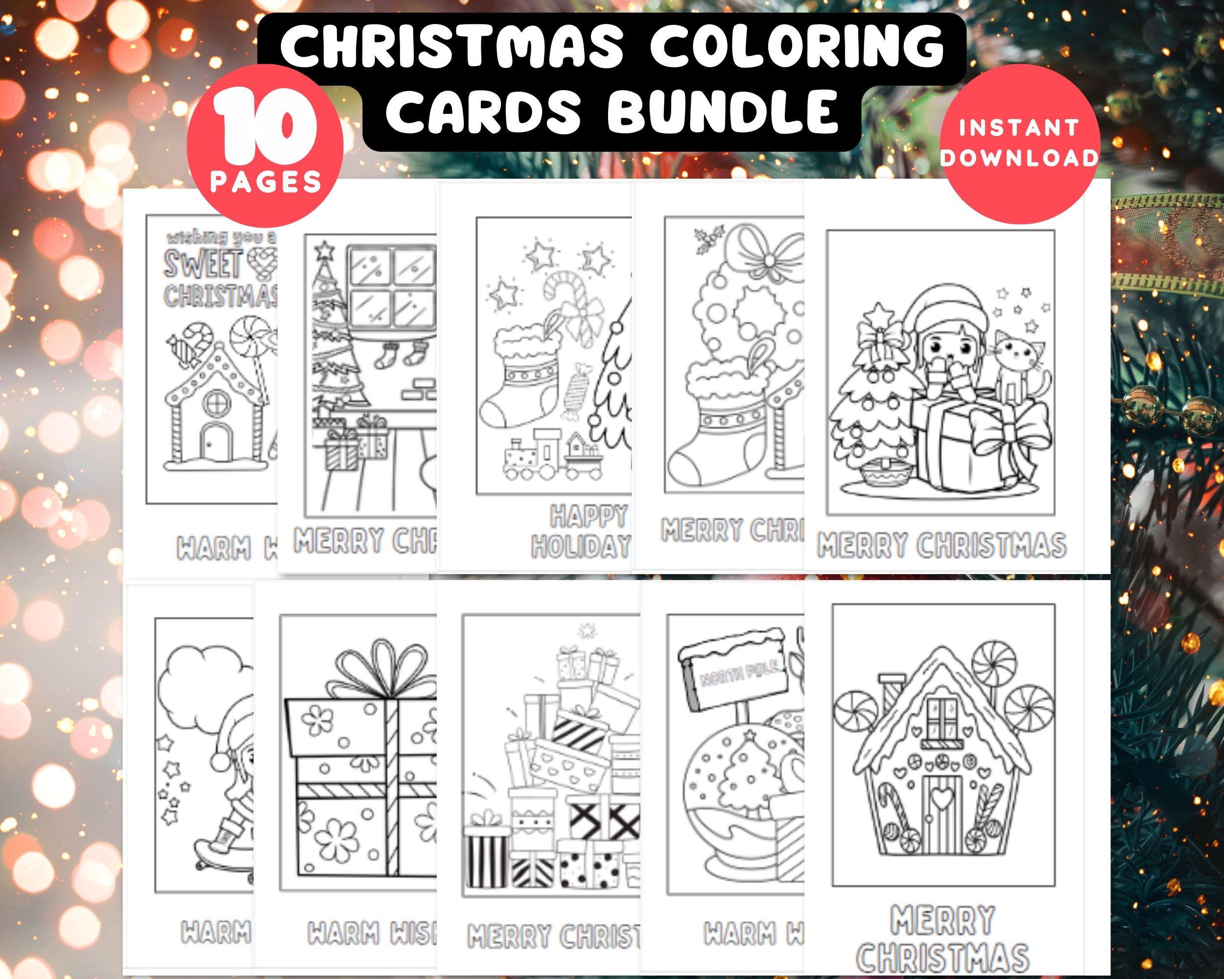 Printable Christmas Coloring Cards for Kids, Christmas Homemade Cards ...