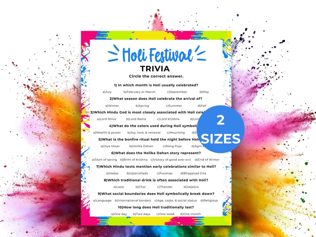 Holi Festival Trivia, Festival of Colors Quiz, Family Game Night, Happy ...