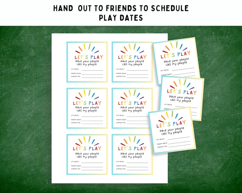 Editable Playdate Cards for Kids, Kid Friendly Business Cards for ...