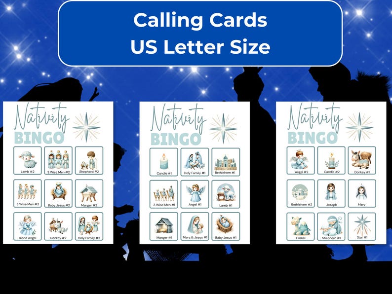 Christmas Nativity Bingo Cards for Kids, Family Reunion Bingo, Holiday ...