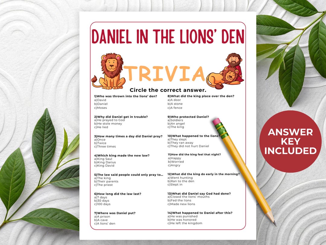 Daniel in the Lions' Den Trivia Game for Kids, Old Testament Worksheet ...