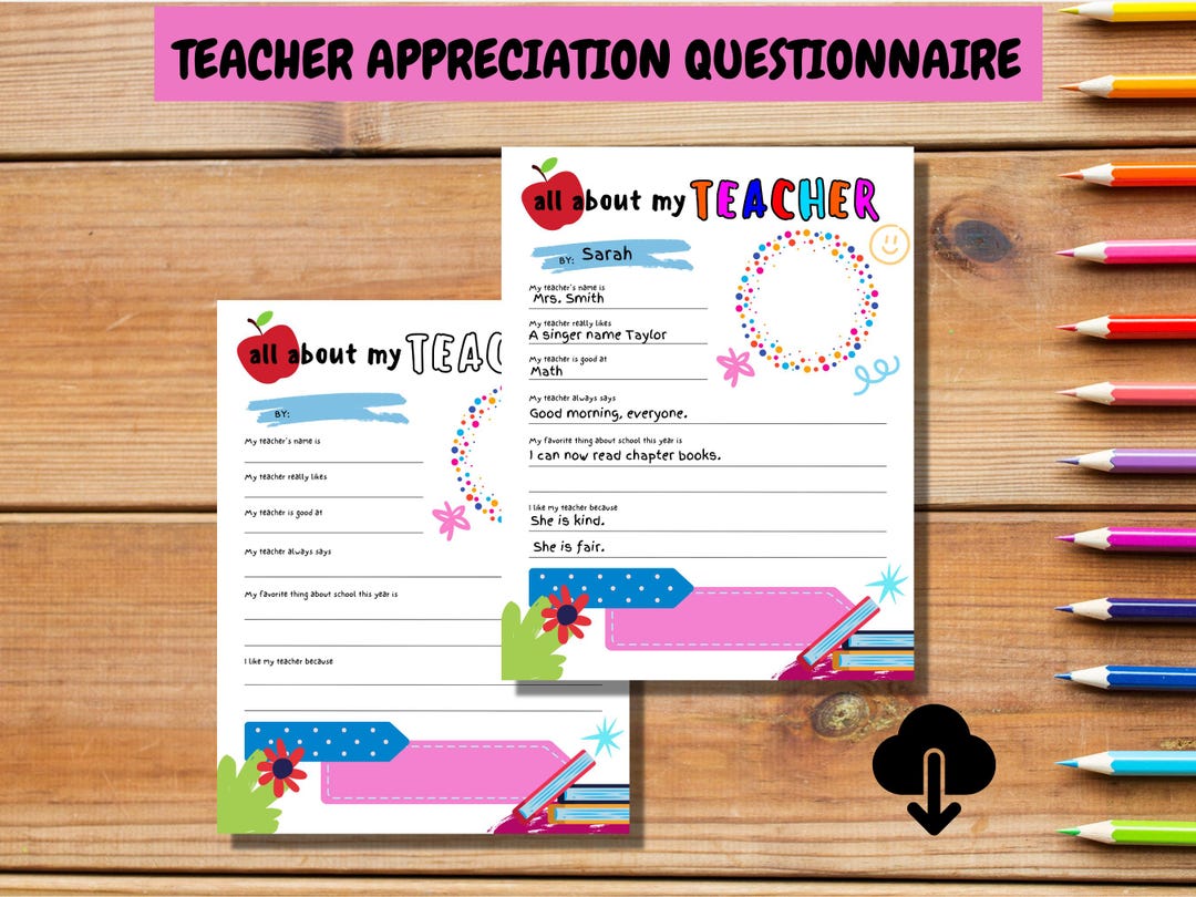Teacher Appreciation Questionnaire Printable, All About My Teacher ...