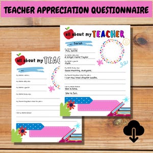 Teacher Appreciation Questionnaire Printable, All About My Teacher ...