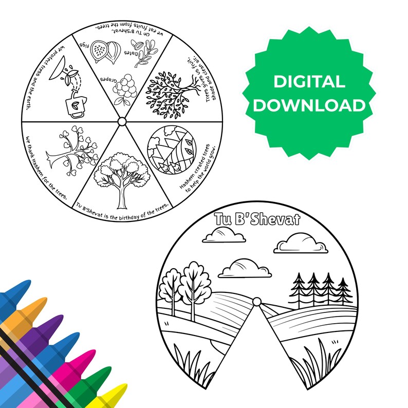 Tu B'shevat Coloring Wheel Craft, Printable Tu Bishvat Kids Activity ...