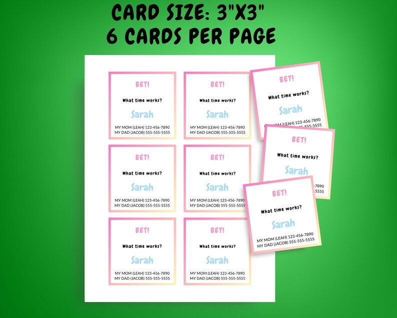 Editable Playdate Cards for Kids, Kid Friendly Business Cards for ...