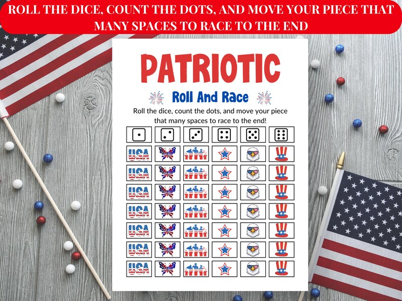 Patriotic Dice Game Printable, Counting Game, Game Night, Activity ...
