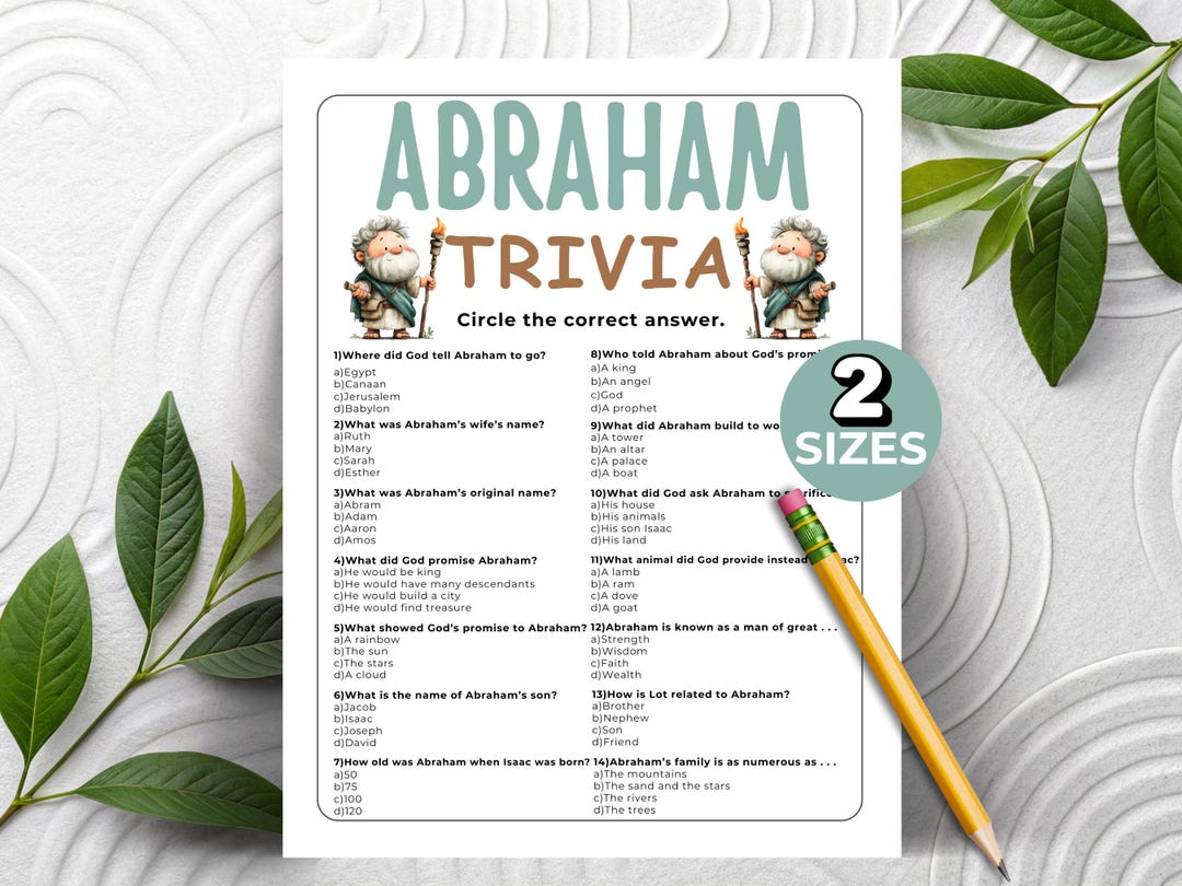 Abraham Trivia Game for Kids, Old Testament Worksheet, Homeschool ...
