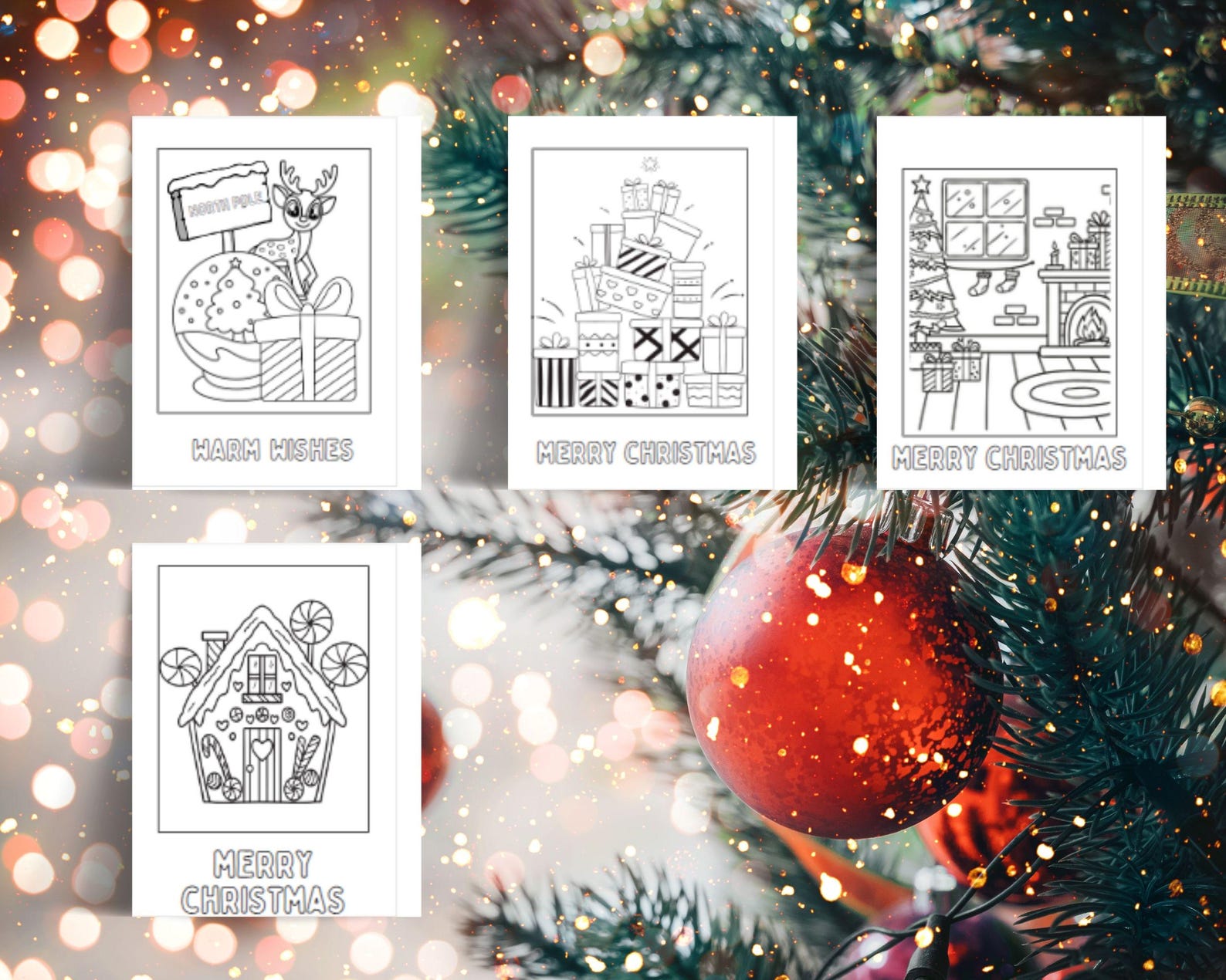 Printable Christmas Coloring Cards for Kids, Christmas Homemade Cards ...