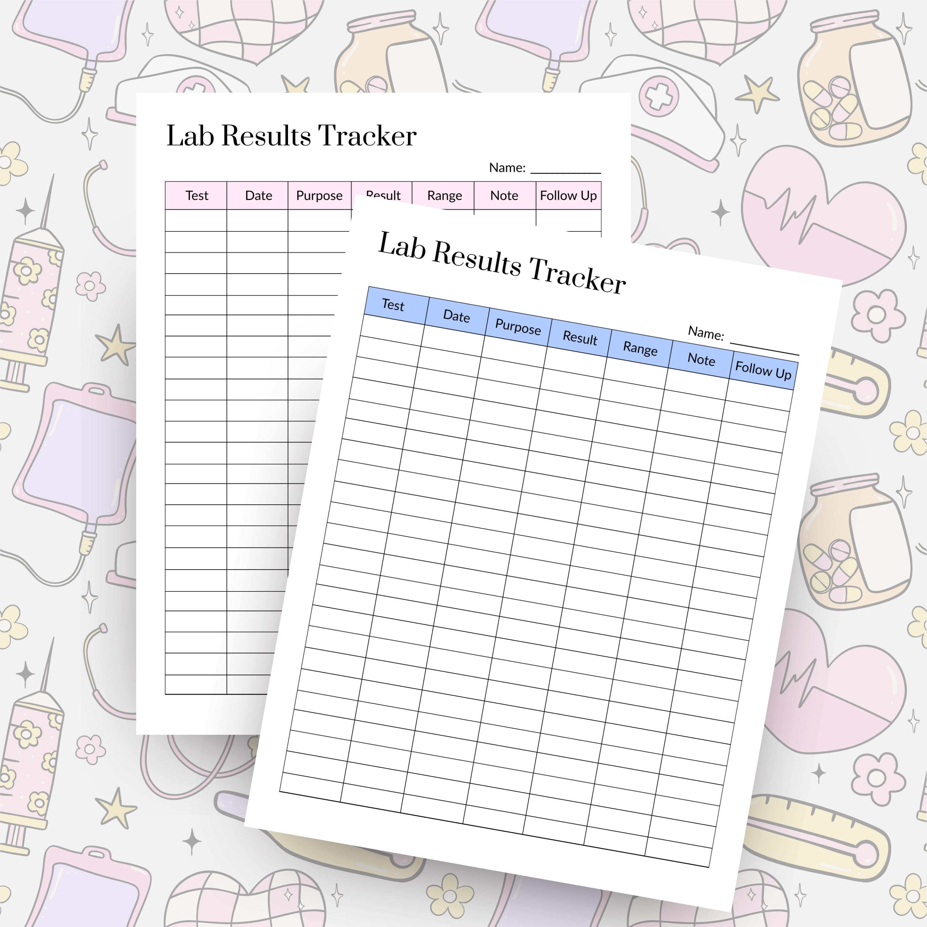 Editable Lab Results Tracker, Lab Tracker, Caregiver Log, Caregiver ...
