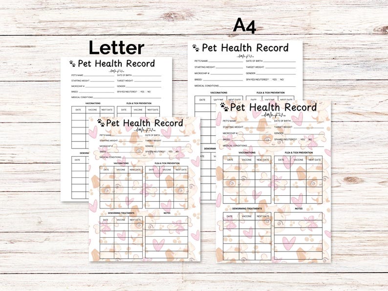 Printable Pet Health Record, Pet Vaccines, Dog Deworming, Pet Deworming, Vet Form, Dog Breeder ...