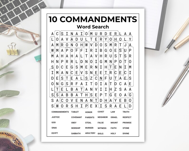 10 Commandments Word Search Puzzle, Ten Commandments, Old Testament ...
