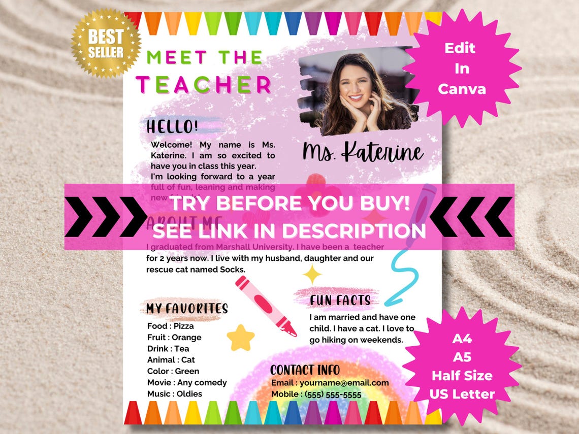 All About My Teacher Printable, Meet the Teacher Survey, Get to Know ...