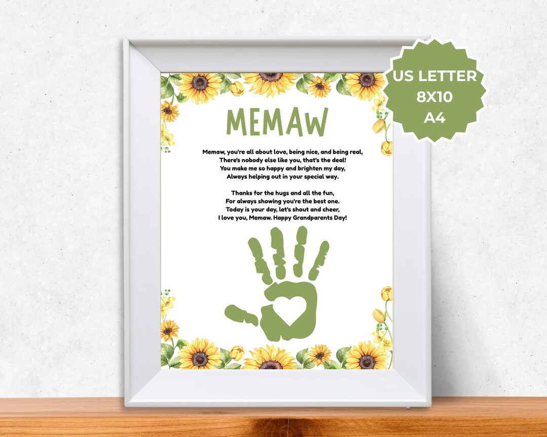 Memaw Grandparents Day Flower Handprint Art, Handprint Poem, Handprint ...
