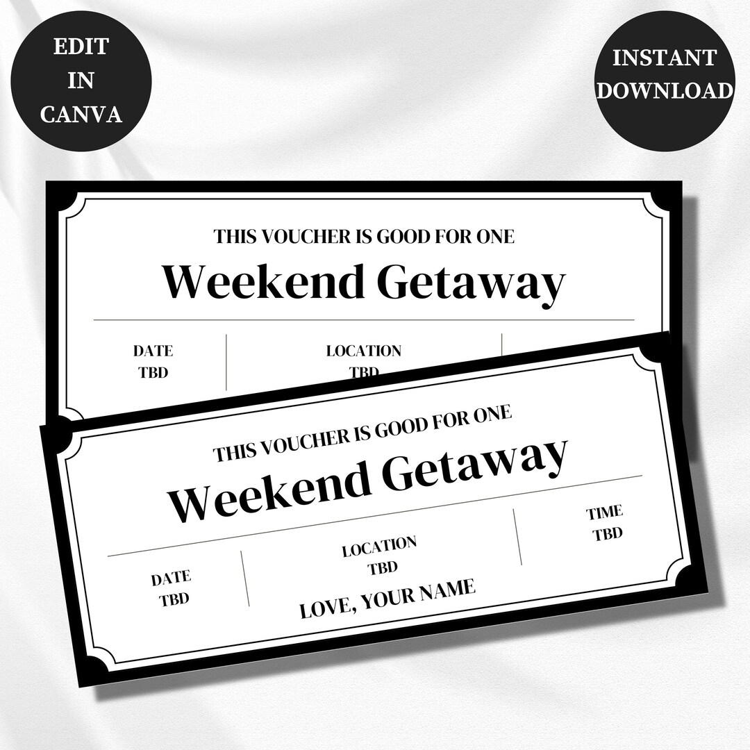 Editable Weekend Getaway Voucher, Gift Voucher Valentine, Voucher ...