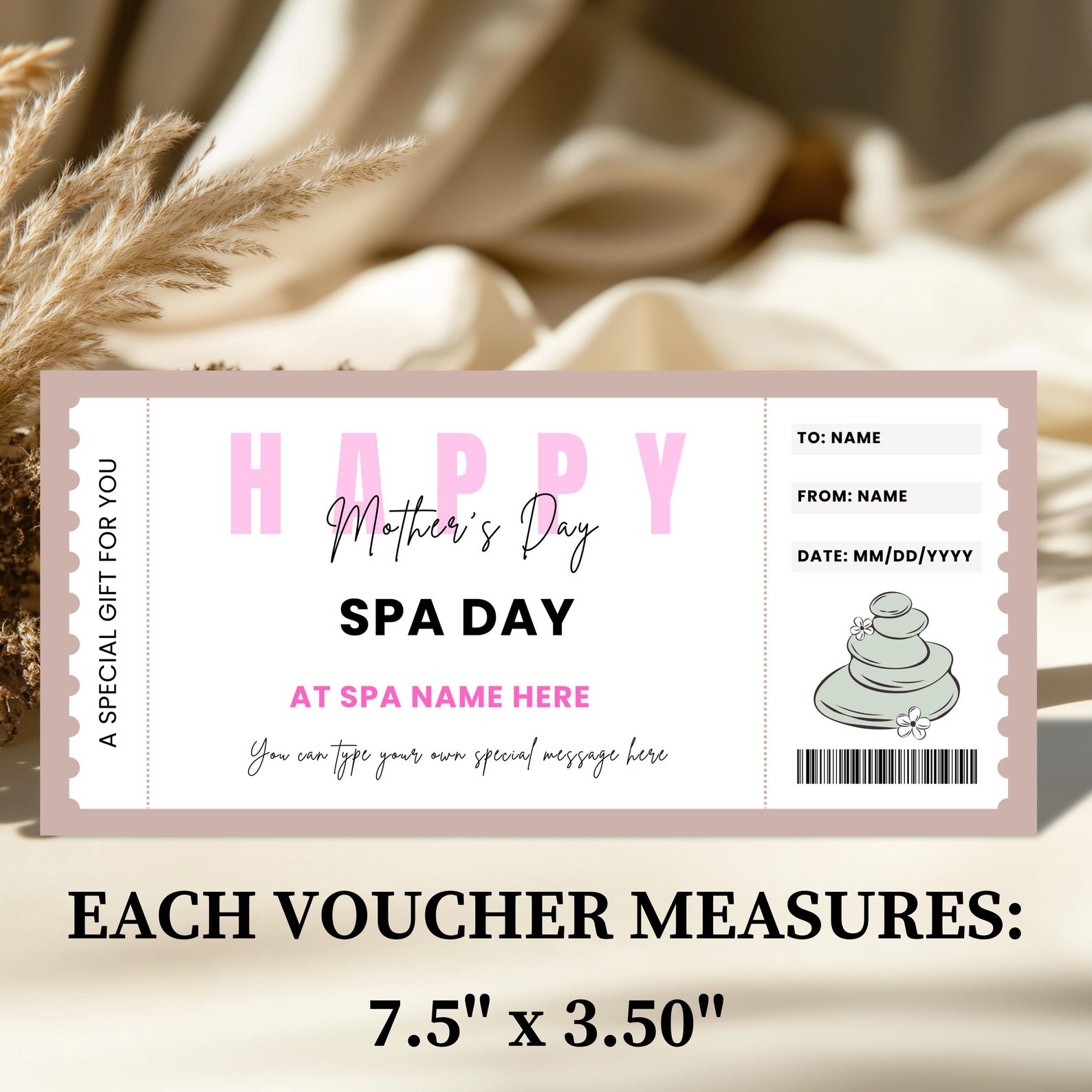 Editable Mother's Day Spa Day Voucher, Spa Day Ticket, Spa Day ...