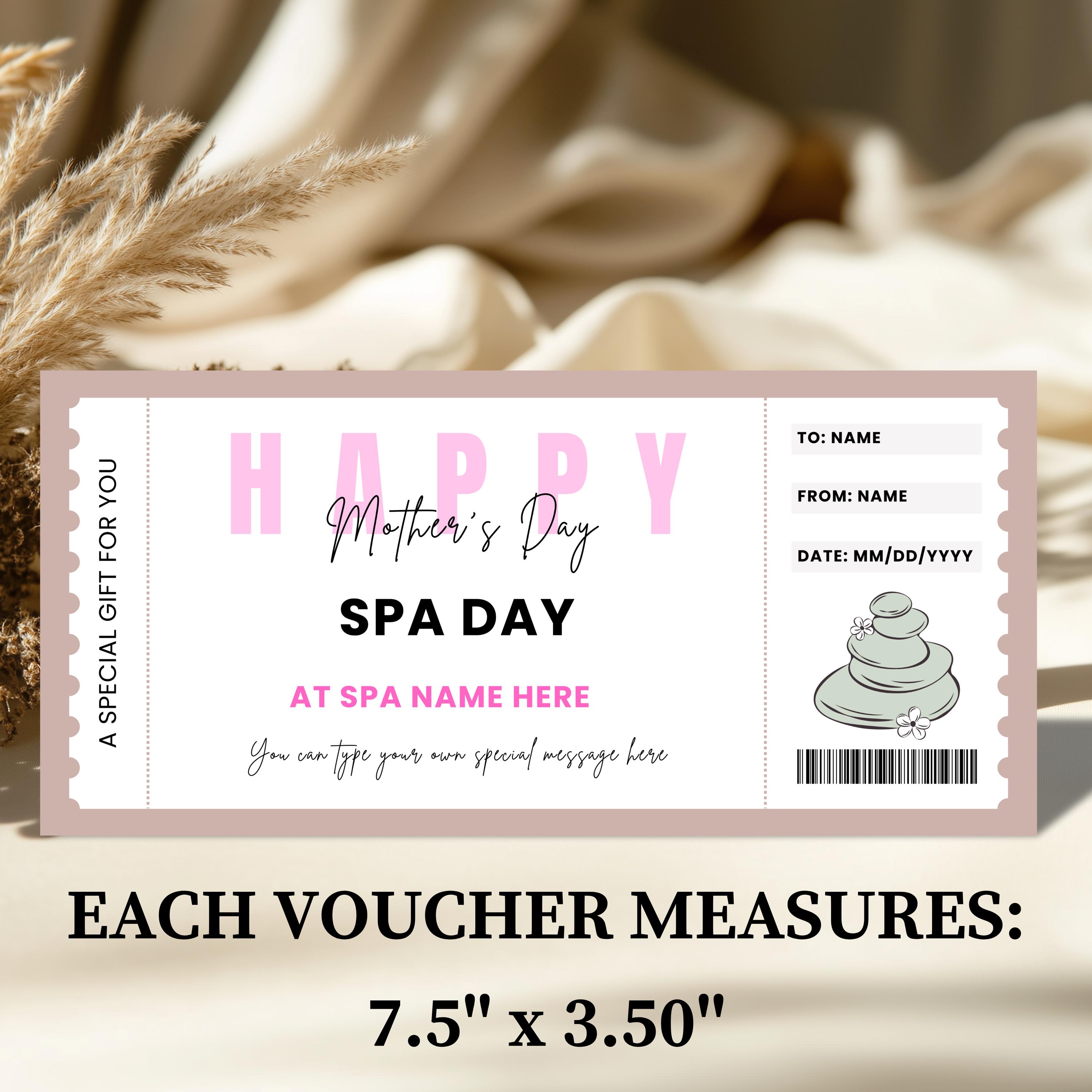 Editable Mother's Day Spa Day Voucher, Spa Day Ticket, Spa Day ...