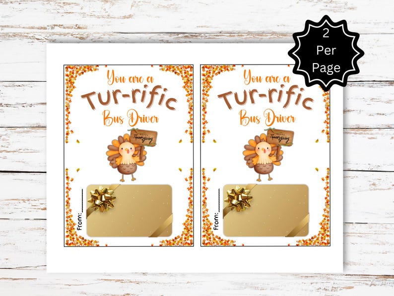 Printable Thanksgiving School Bus Driver Gift Card Holder, Bus Driver ...