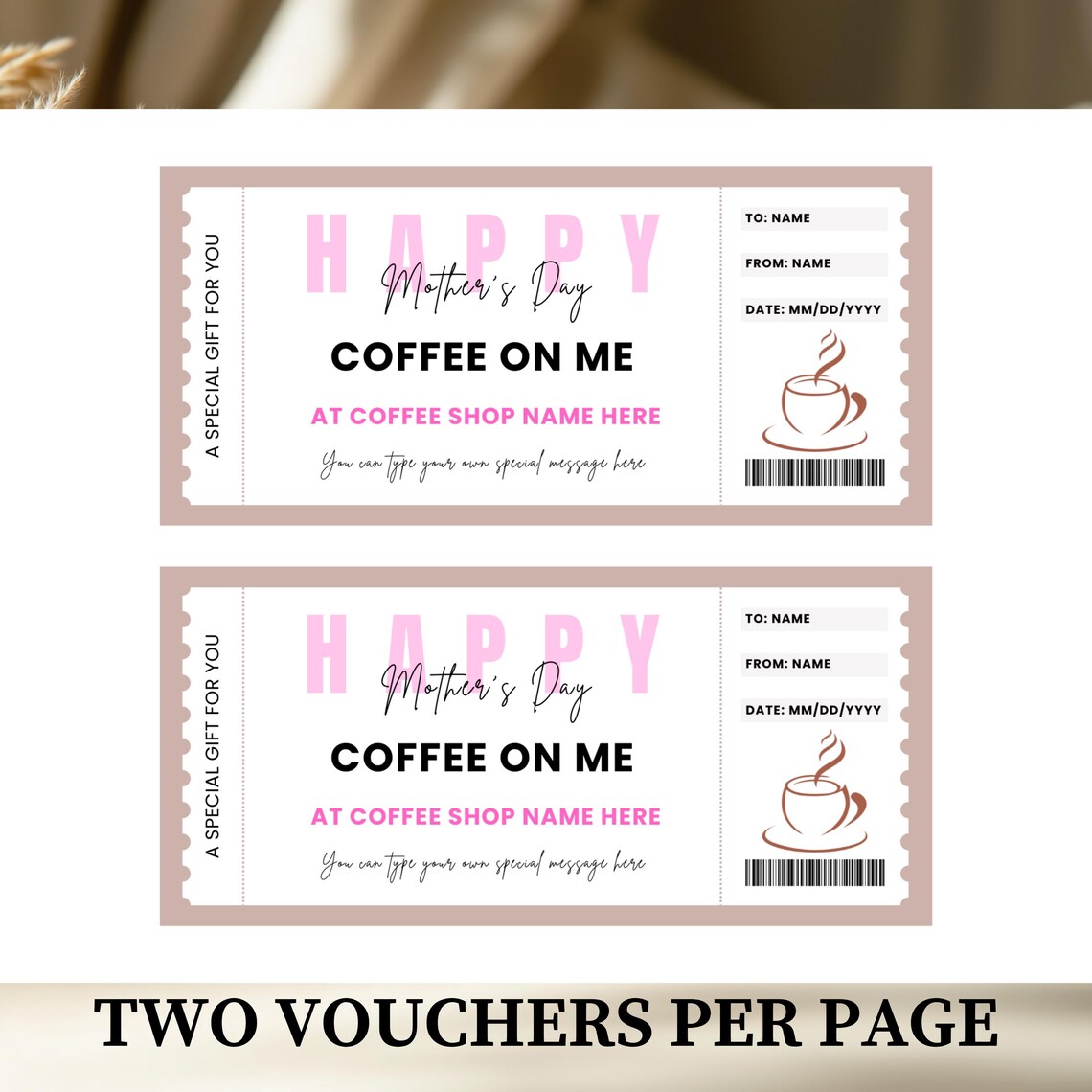 Editable Mother's Day Coffee Voucher, Coffee Date Ticket, Coffee Date ...