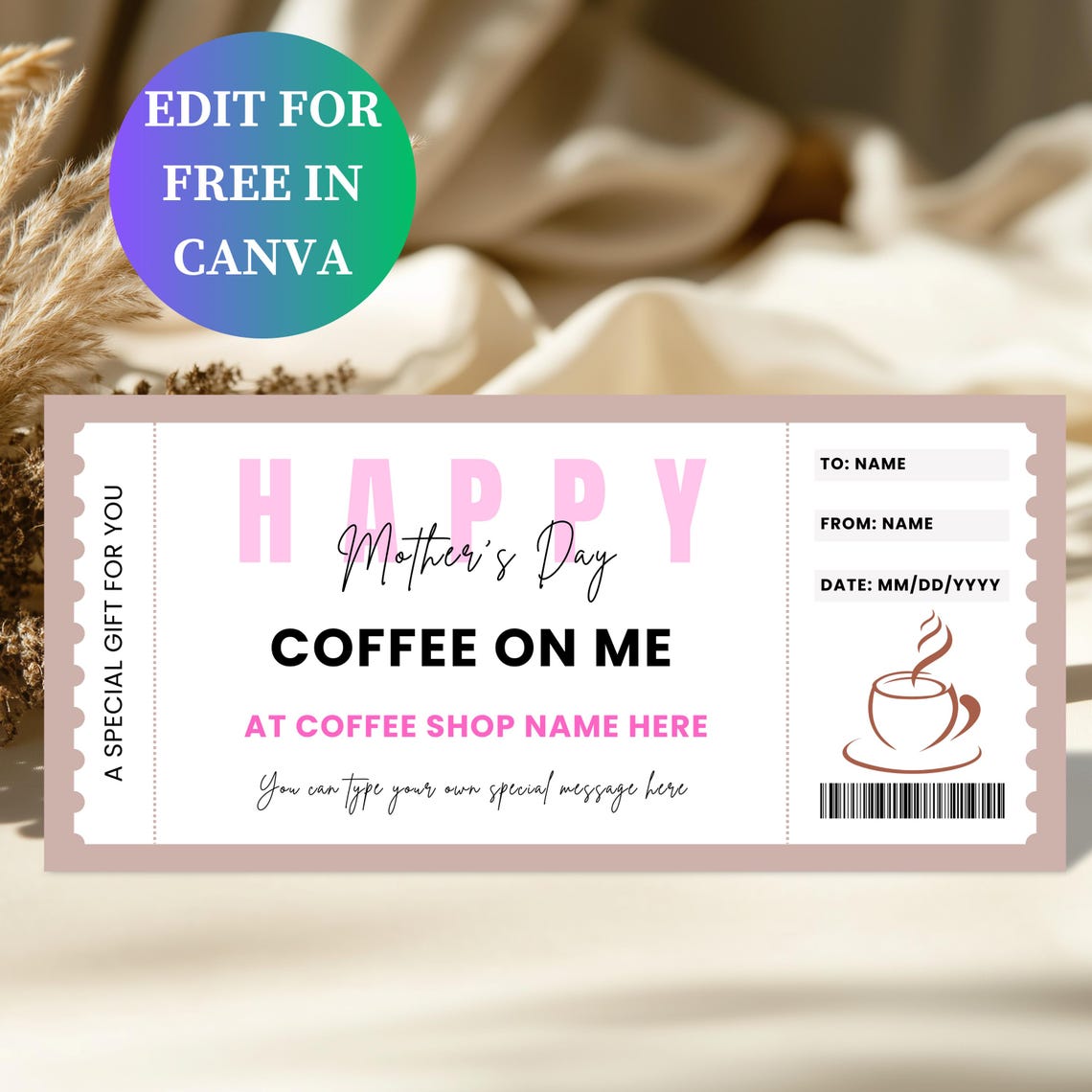 Editable Mother's Day Coffee Voucher, Coffee Date Ticket, Coffee Date ...