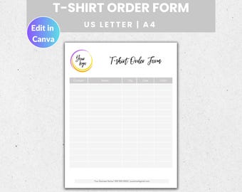 T-shirt Order Form PDF Template - Etsy