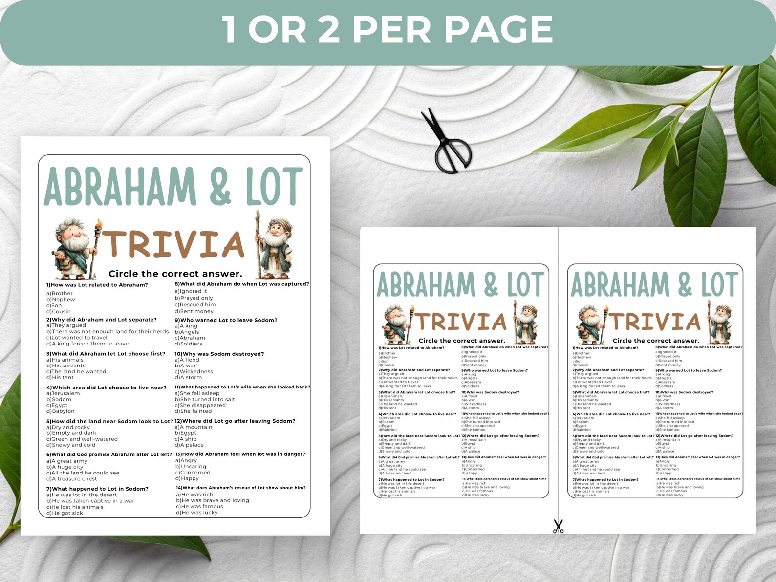 Abraham & Lot Trivia Game for Kids, Old Testament Worksheet, Homeschool ...