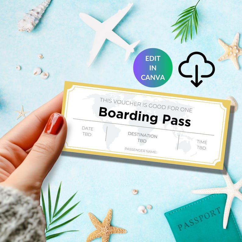Editable Boarding Pass Template, Canva Boarding Pass, Printable Airline ...