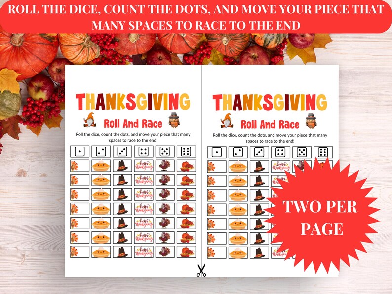 Thanksgiving Day Roll and Race Game, Games for Seniors, Thanksgiving ...