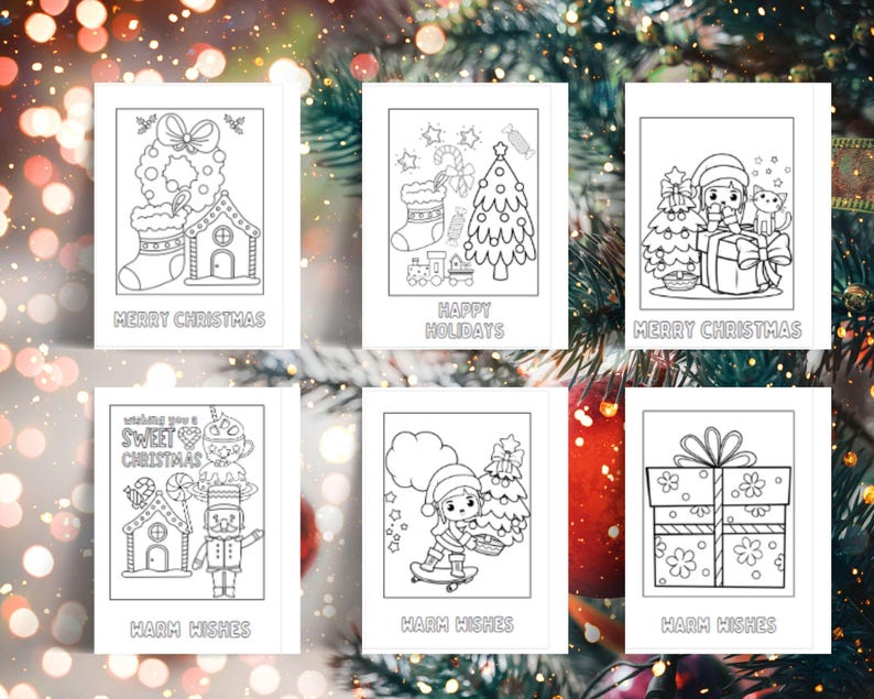 Printable Christmas Coloring Cards for Kids, Christmas Homemade Cards ...