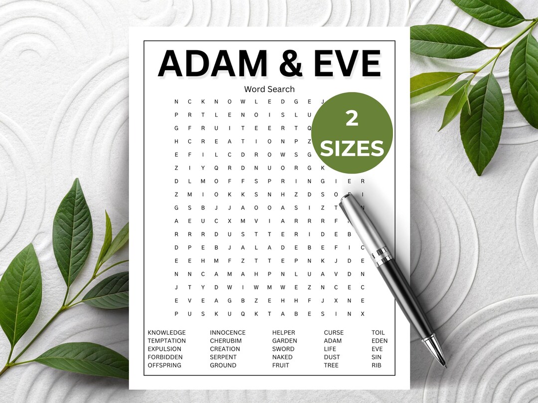 Adam & Eve Word Search Puzzle, Old Testament, Biblical Game, Religious ...