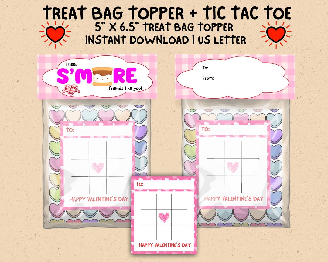 Treat Bag Tipper, Valentines Day Treat Bag Tag, Printable Treat Bag ...