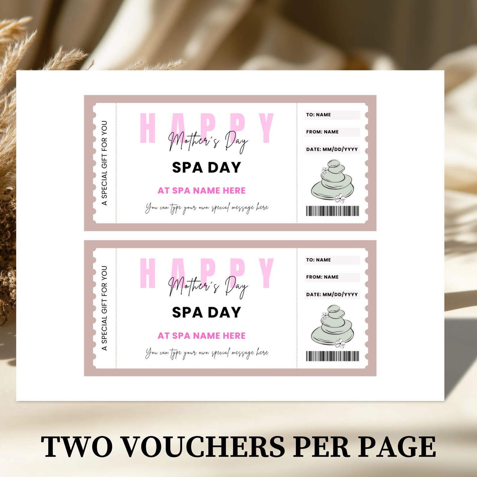Editable Mother's Day Spa Day Voucher, Spa Day Ticket, Spa Day ...