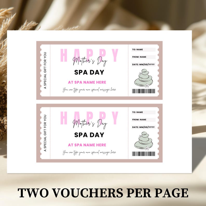 Editable Mother's Day Spa Day Voucher, Spa Day Ticket, Spa Day ...