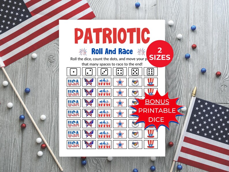 Patriotic Dice Game Printable, Counting Game, Game Night, Activity ...