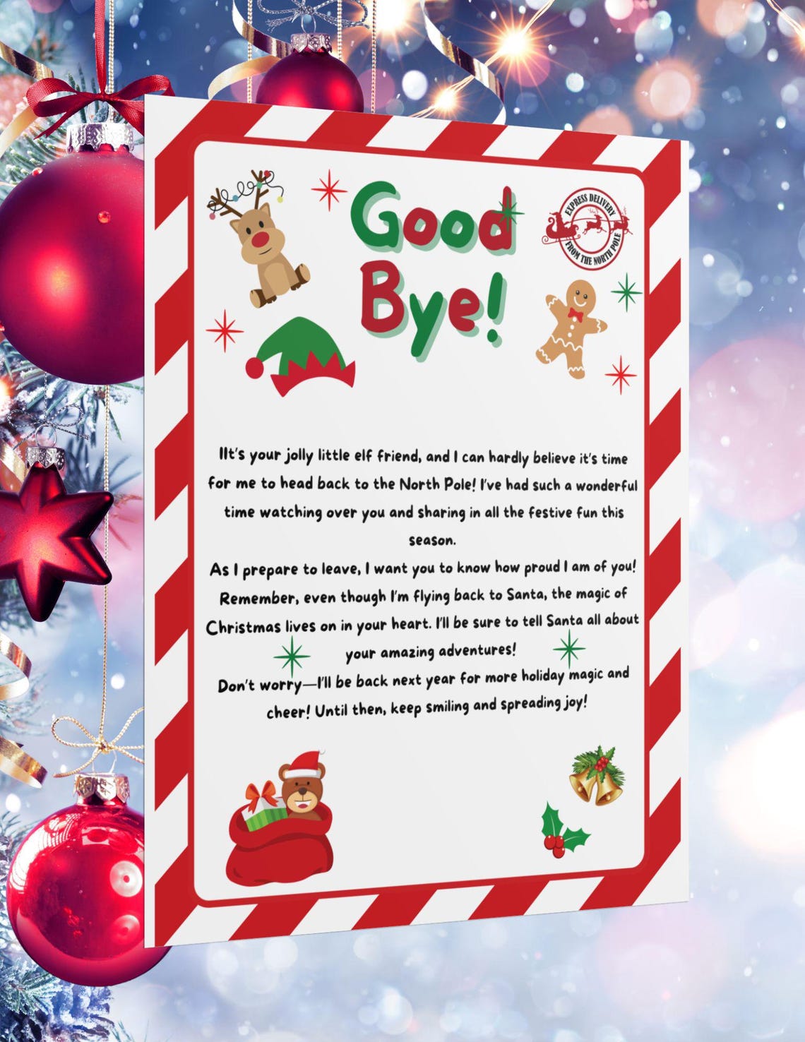 Elf Return Letter, Rolled Poster, Elf Goodbye Letter, Elf Returning ...