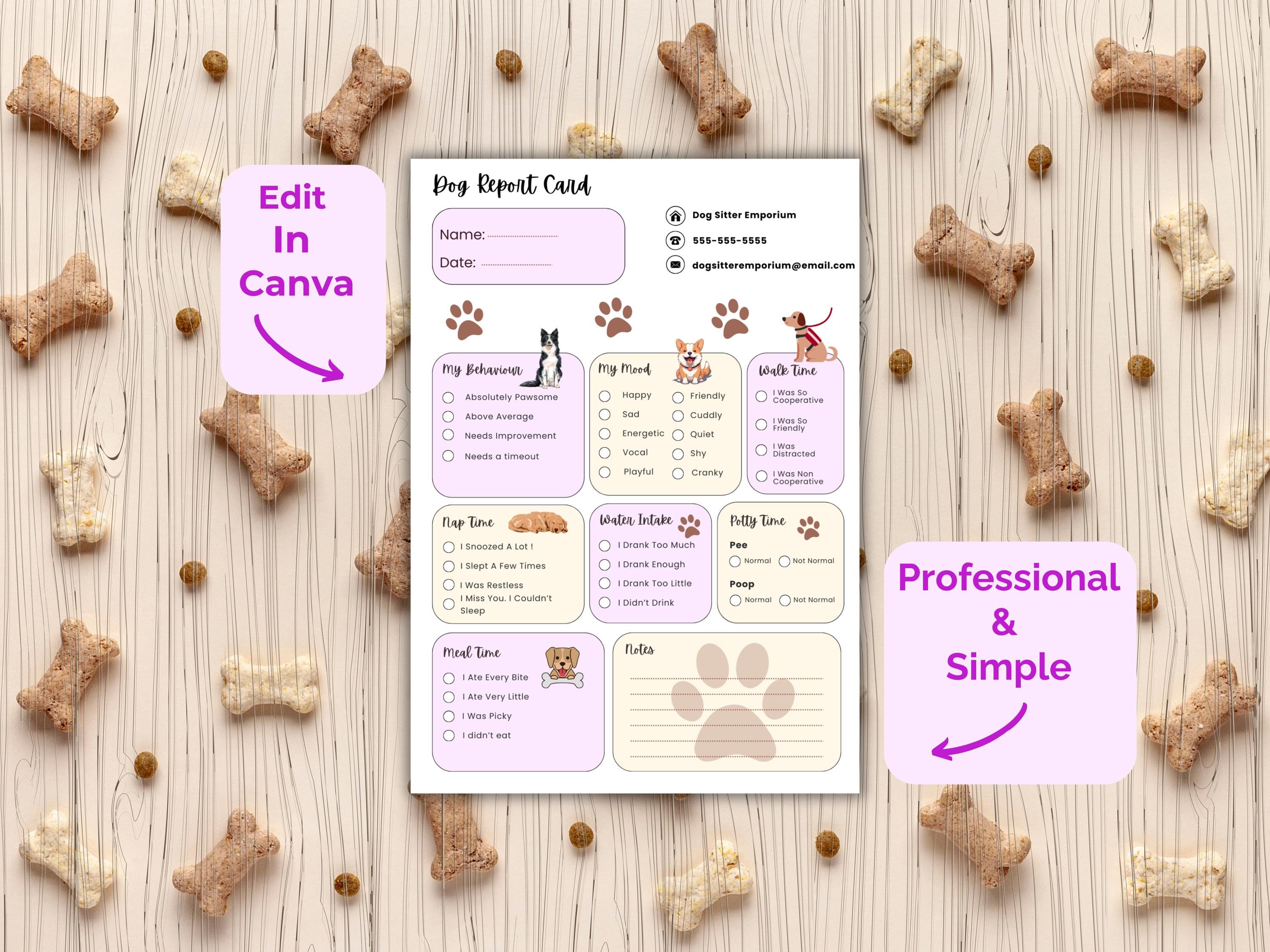 Dog Report Card, Pet Tracker, Pet Planner, Dog Daycare Report Card, Dog ...