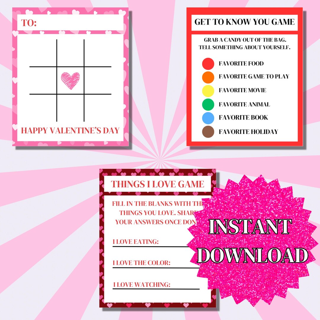 Printable Valentines Games for Kids Class, Valentines Day Games Bundle ...