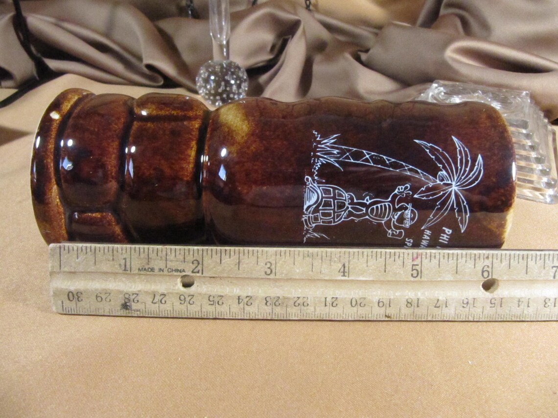 VINTAGE TIKI VASE 1987 6 inch brown ceramic Tiki Vase made | Etsy