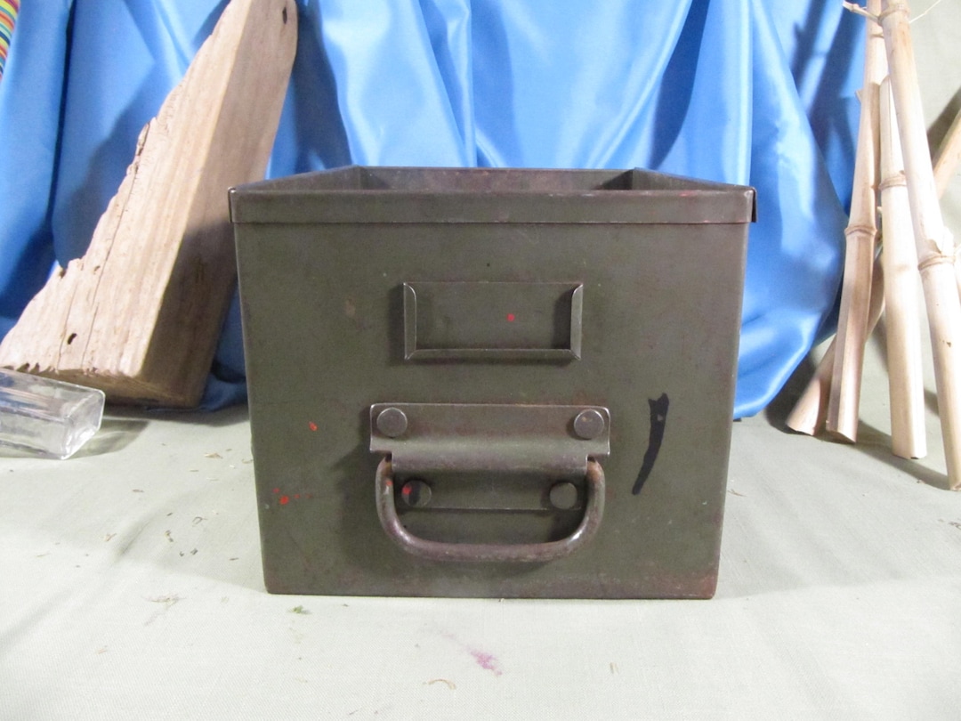 ANTIQUE METAL Box, Industrial File Cabinet Drawer Metal Lock Box With ...