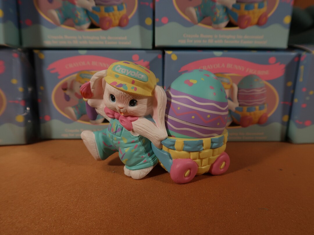 1990 HALLMARK BUNNY, Tiny Bunny Rabbit With Easter Egg Crayola Crayon ...