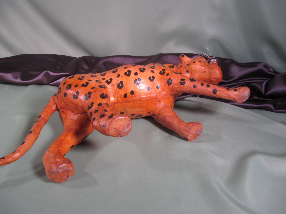 CHEETAH of LEATHER, African Art 18 Inch Cheetah Hand Crafted of Leather ...